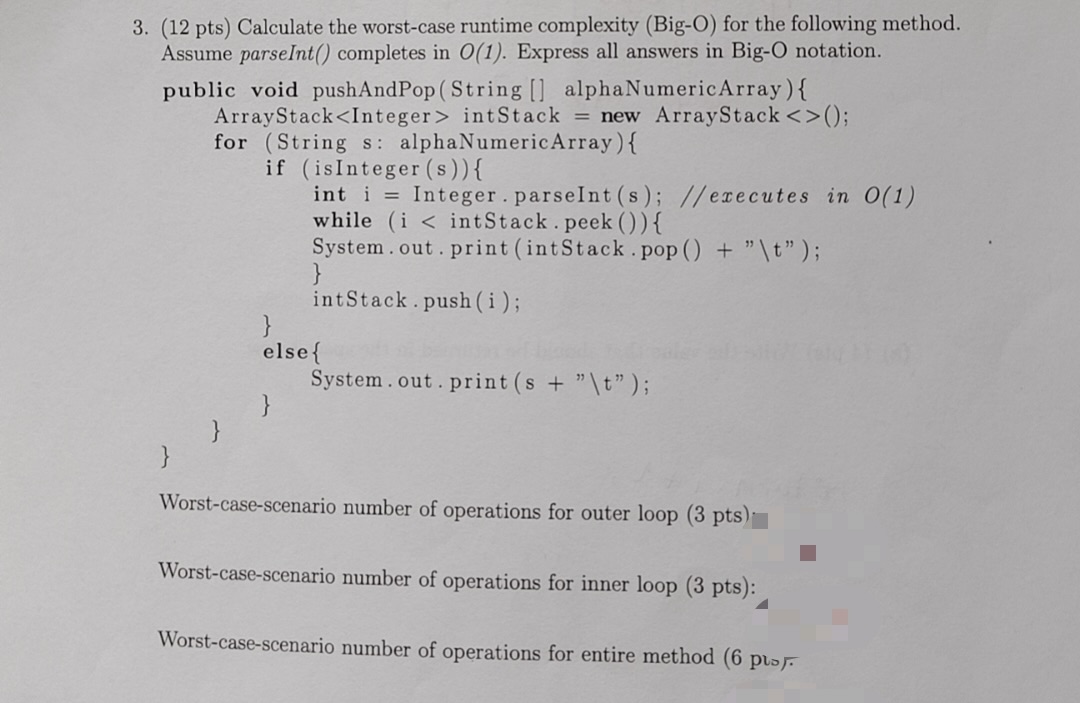 Solved 3. (12 pts) Calculate the worst-case runtime | Chegg.com Solved 3. (12 pts) Calculate the worst-case runtime | Chegg.com