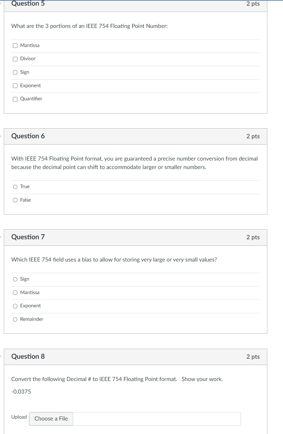 Solved What are the 3 portions of an IEEE 754 Floating Point | Chegg.com