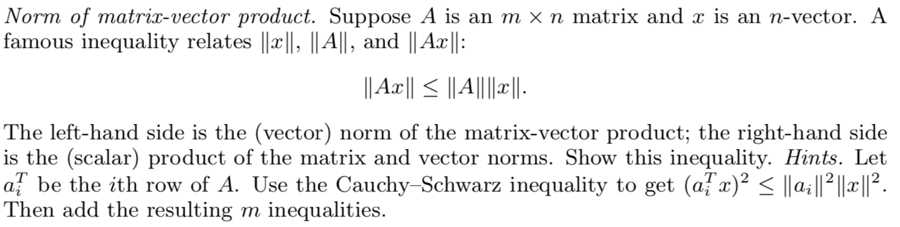 Solved Norm of matrix-vector product. Suppose A is an m x n | Chegg.com