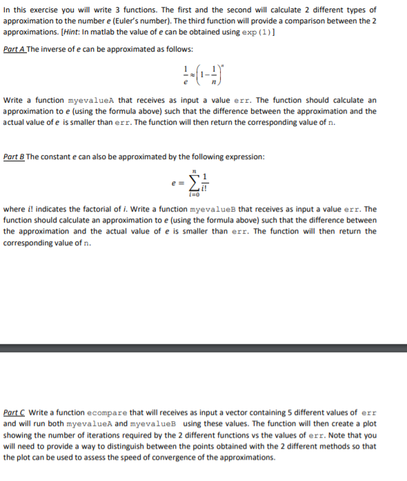 Solved Please Write The Code In Matlab Part C Function 4775