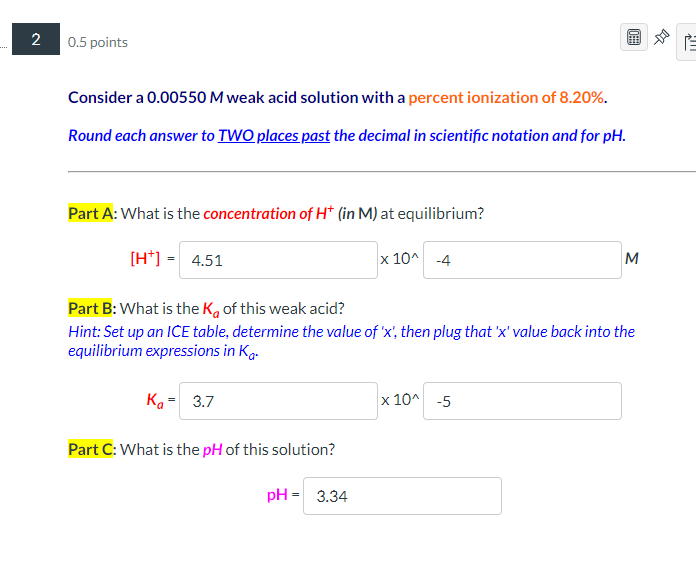 Solved Consider a 0.00550M weak acid solution with a percent | Chegg.com