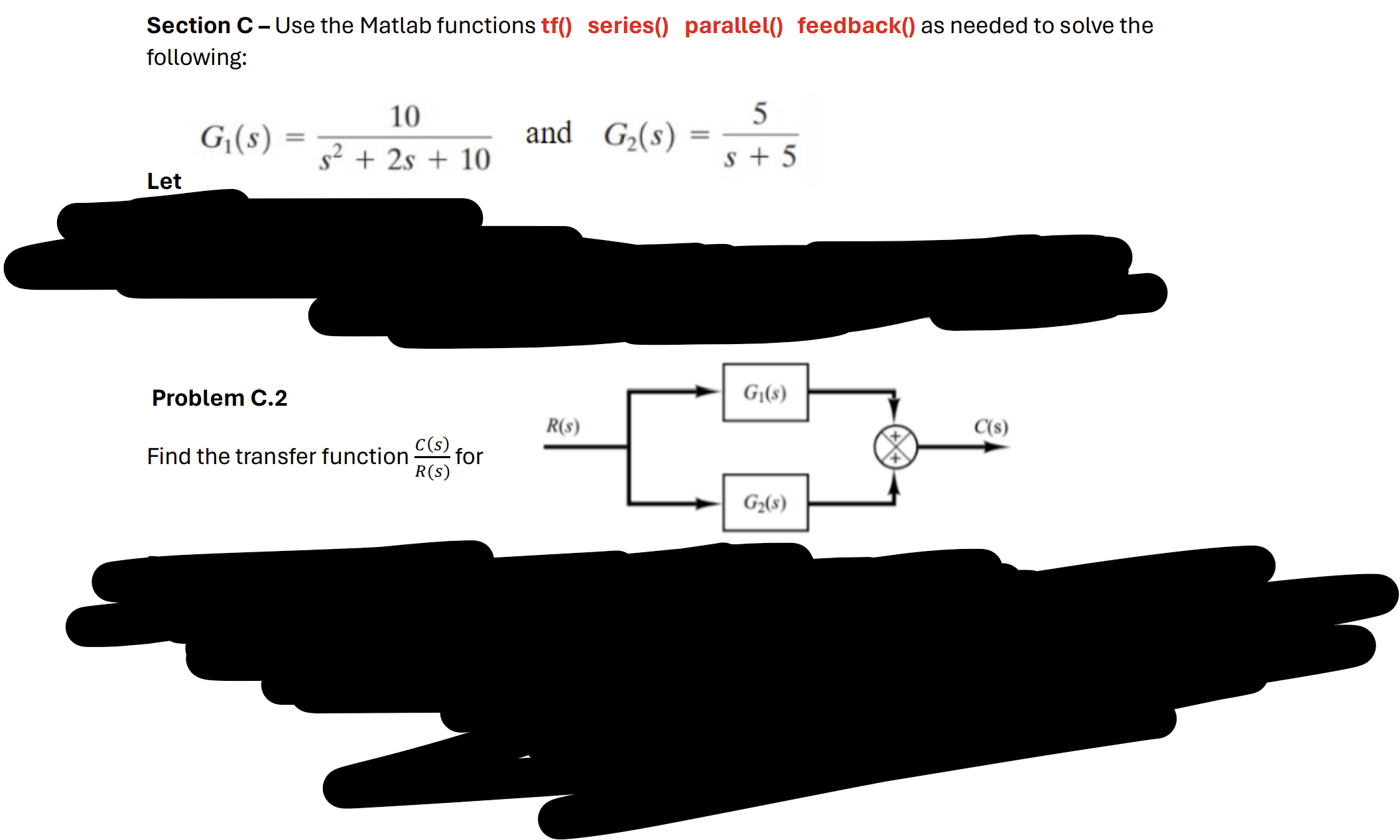 Solved Section C ﻿use The Matlab Functions Tf ﻿series 3258