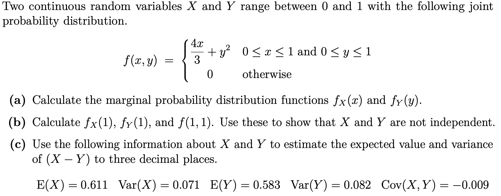 Solved Two continuous random variables x ﻿and Y ﻿range | Chegg.com