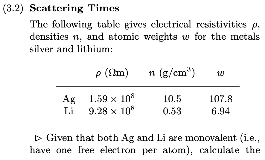 Solved .2) Scattering Times The following table gives | Chegg.com