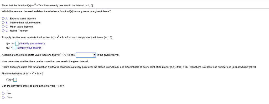 Solved Show that the function f(x)x" +7x+ 2 has exactly one | Chegg.com