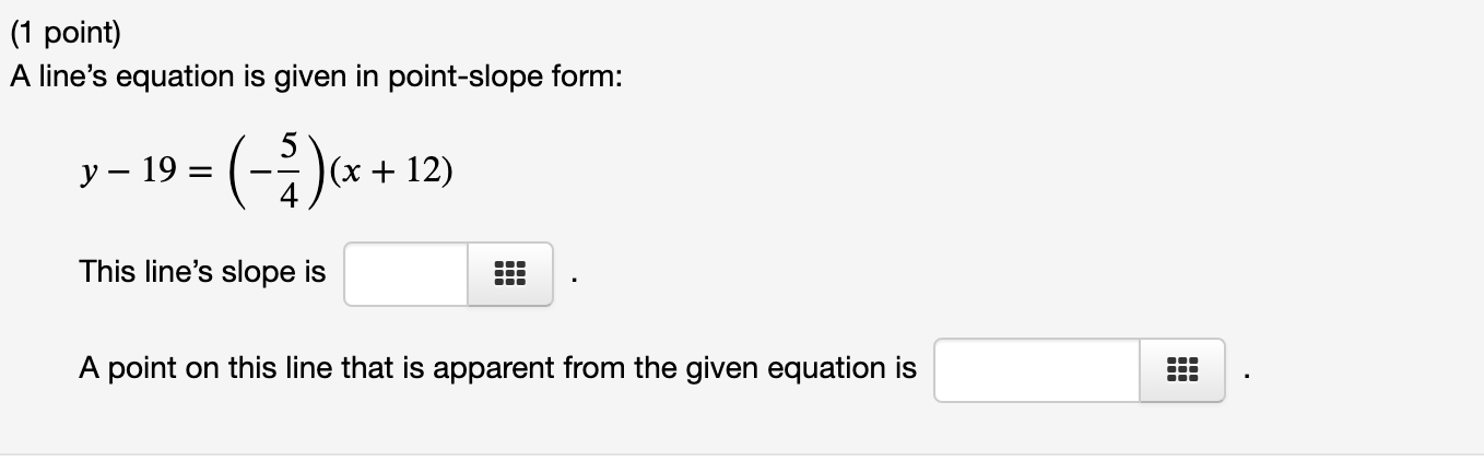 Solved (1 point) A line's equation is given in point-slope | Chegg.com