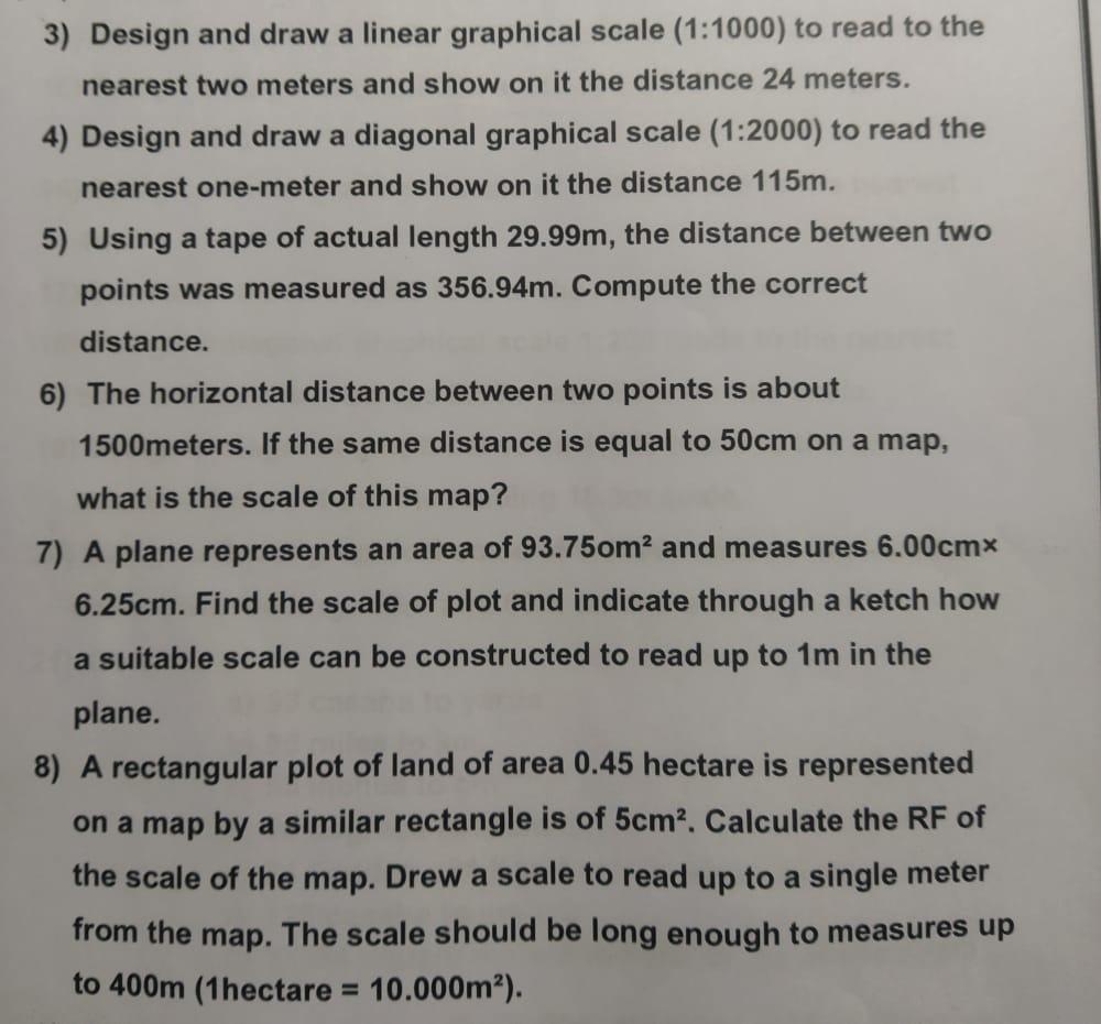 Solved 3) Design and draw a linear graphical scale (1:1000) | Chegg.com