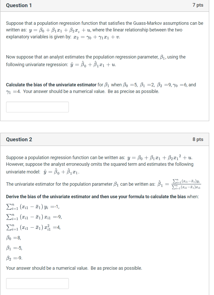 Solved Suppose That A Population Regression Function That