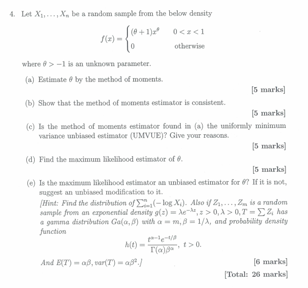 Solved 4. Let X1,…,Xn be a random sample from the below | Chegg.com