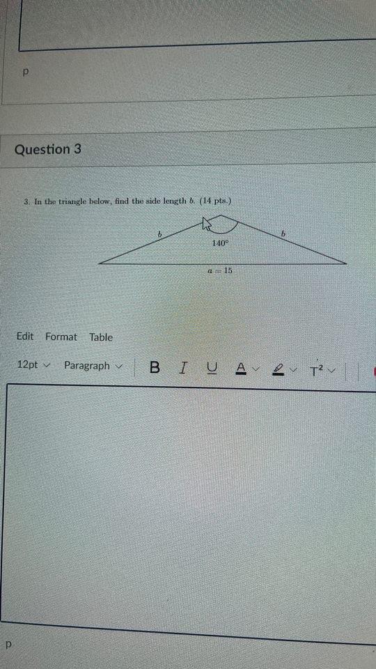 Solved 3. In the triangle below, find the side length b. ( | Chegg.com