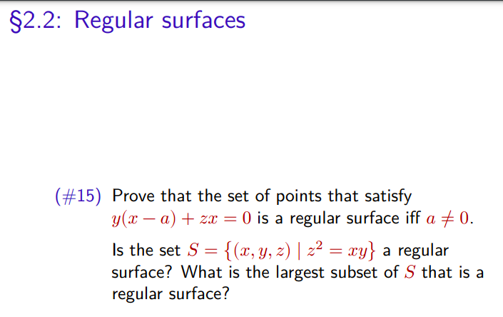 Solved §2.2: Regular surfaces(#15) ﻿Prove that the set of | Chegg.com