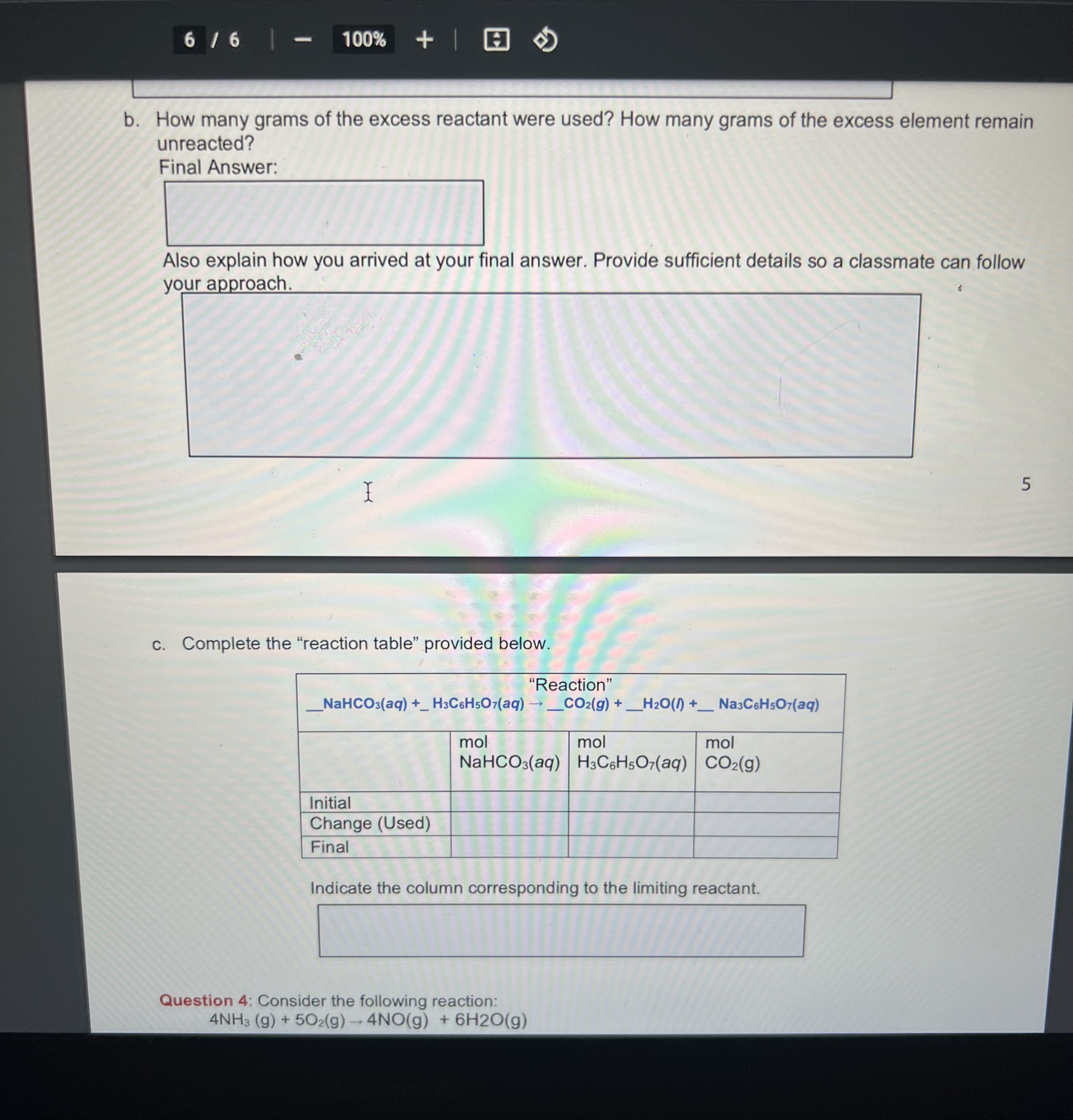 How many grams of the excess reactant were used? How | Chegg.com
