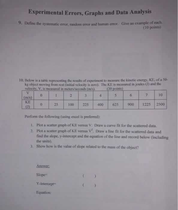 Solved Experimental Errors, Graphs and Data Analysis 9. | Chegg.com