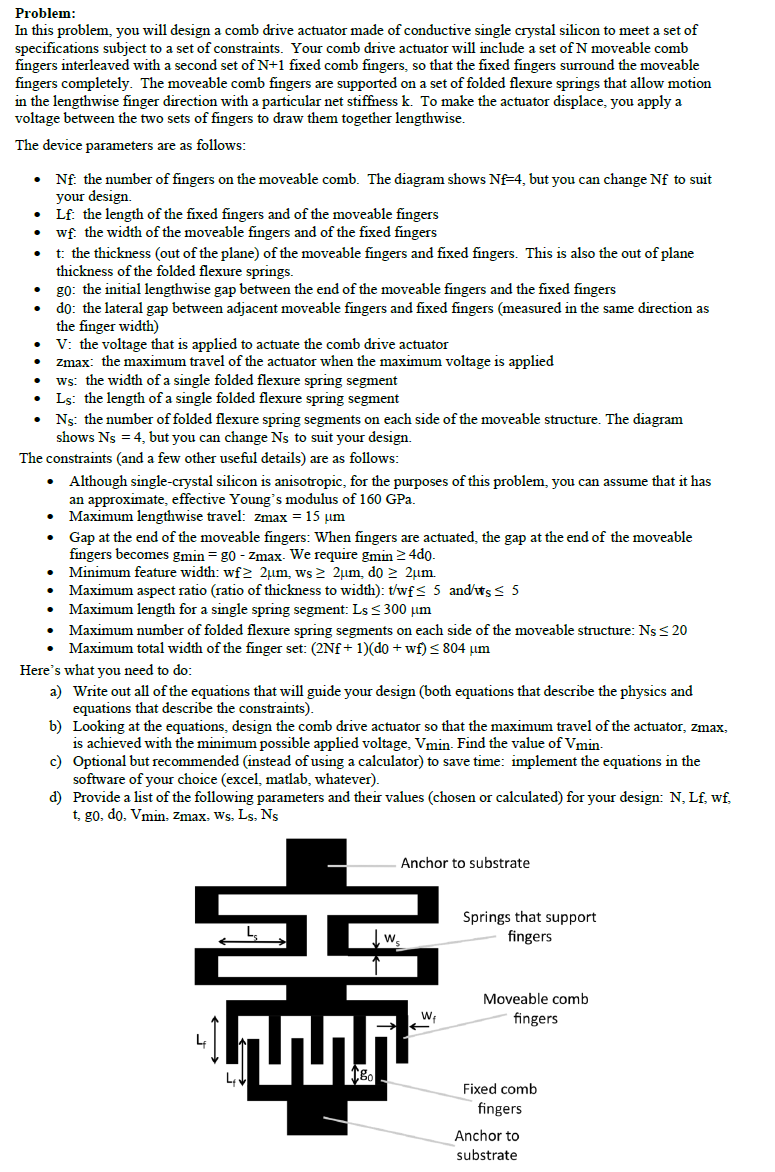 Solved Problem:In this problem, you will design a comb drive | Chegg.com