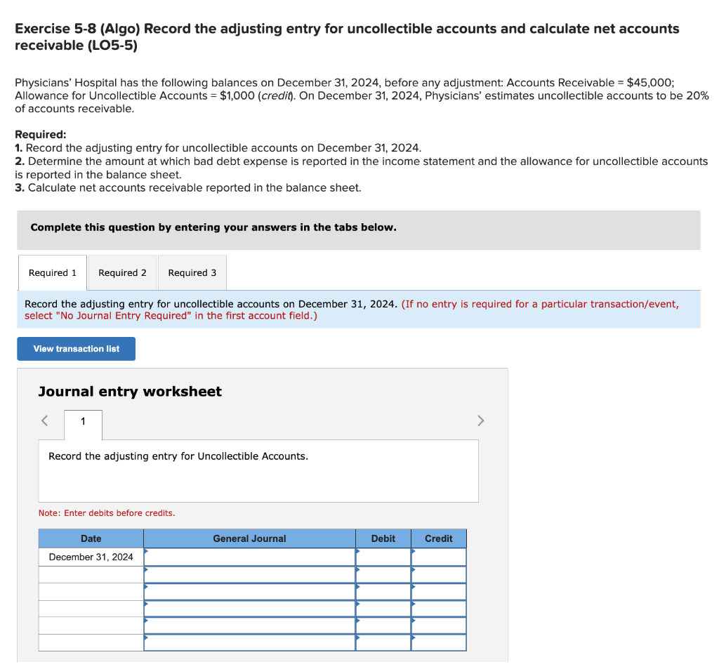 Solved Exercise 5-8 (Algo) Record the adjusting entry for | Chegg.com