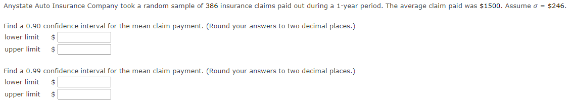 Solved Anystate Auto Insurance Company took a random sample | Chegg.com