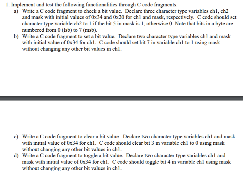 Solved 1. Implement and test the following functionalities | Chegg.com