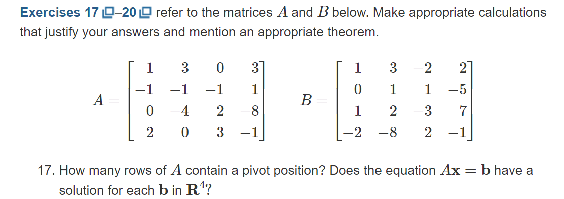 Solved Exercises 17 ㅁㅁ-20 [ ﻿refer to the matrices A and B | Chegg.com
