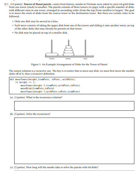 Solved ) Towers of Hanoi puzzle. comes from history, monks | Chegg.com