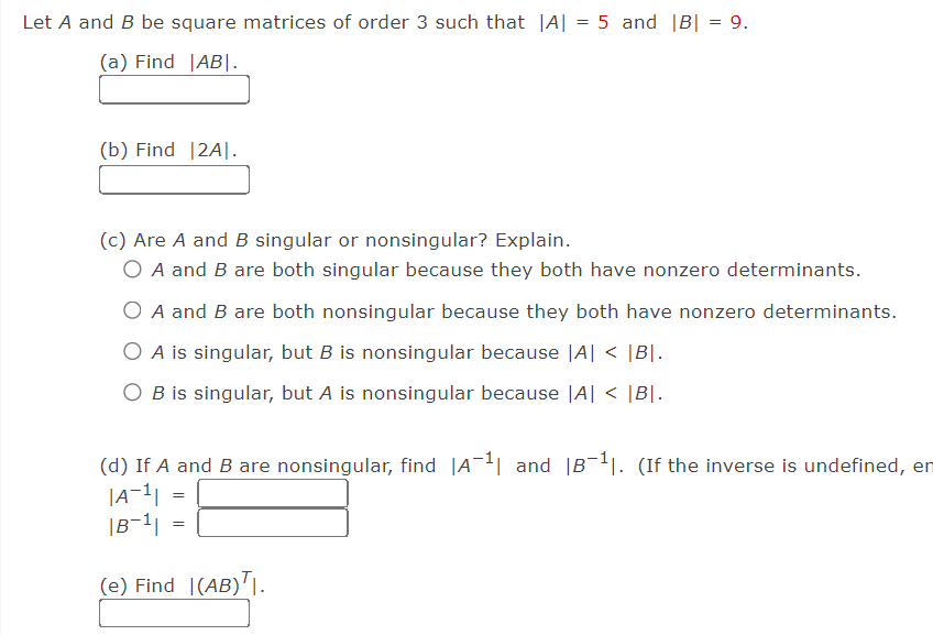 Solved Let A and B be square matrices of order 3 such that | Chegg.com