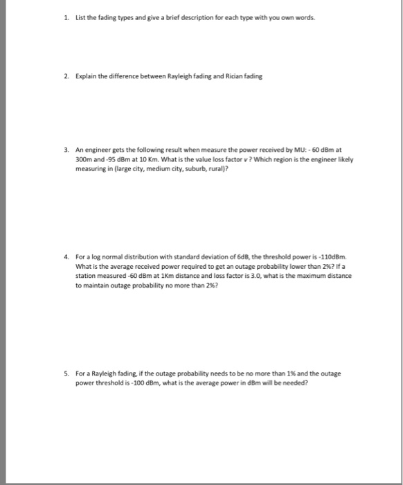 Solved 1. List the fading types and give a brief description | Chegg.com
