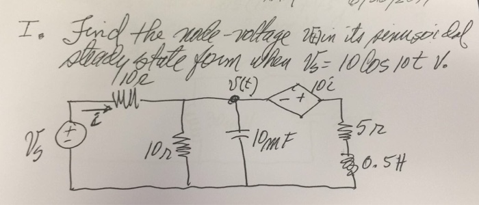 Solved Find the node-voltage V(t) in the sinusoidal steady | Chegg.com