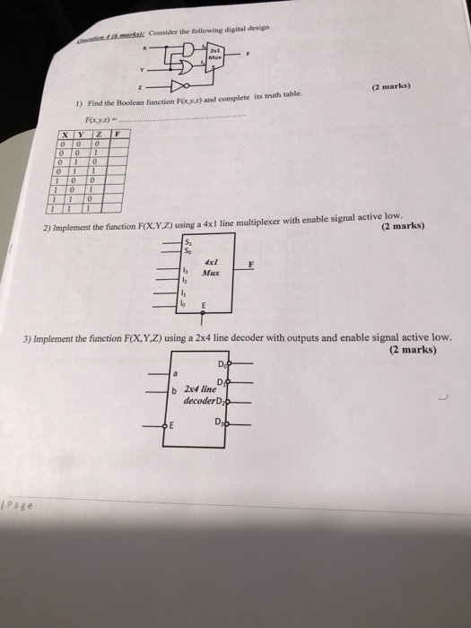 Solved Consider the following digital design (2 marks) 1) | Chegg.com