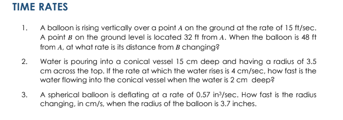 Solved TIME RATES 1. A balloon is rising vertically over a | Chegg.com
