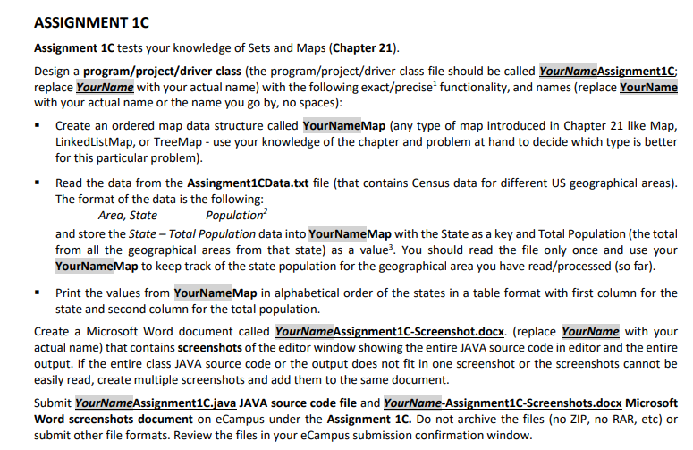 Solved In java please Assignment1CData.txt New York city, | Chegg.com