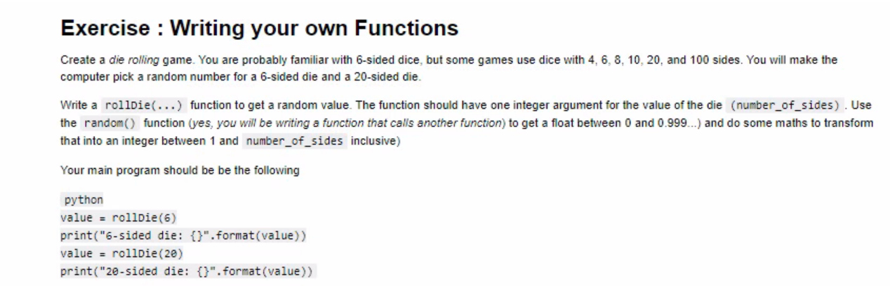 Solved Exercise : Writing your own Functions Create a die | Chegg.com