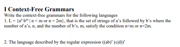 Solved I Context-Free Grammars Write the context-free | Chegg.com