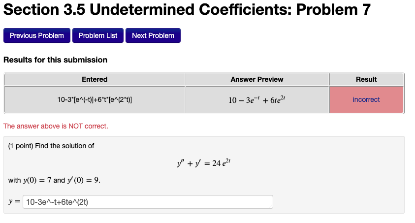 Solved Section 3.5 Undetermined Coefficients: Problem 7 | Chegg.com