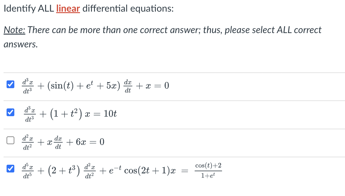 Solved Identify ALL linear differential equations: Note: | Chegg.com