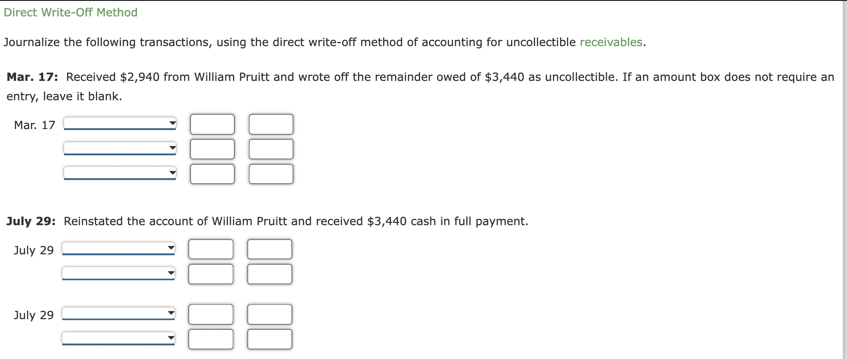 Solved Journalize the following transactions, using the | Chegg.com