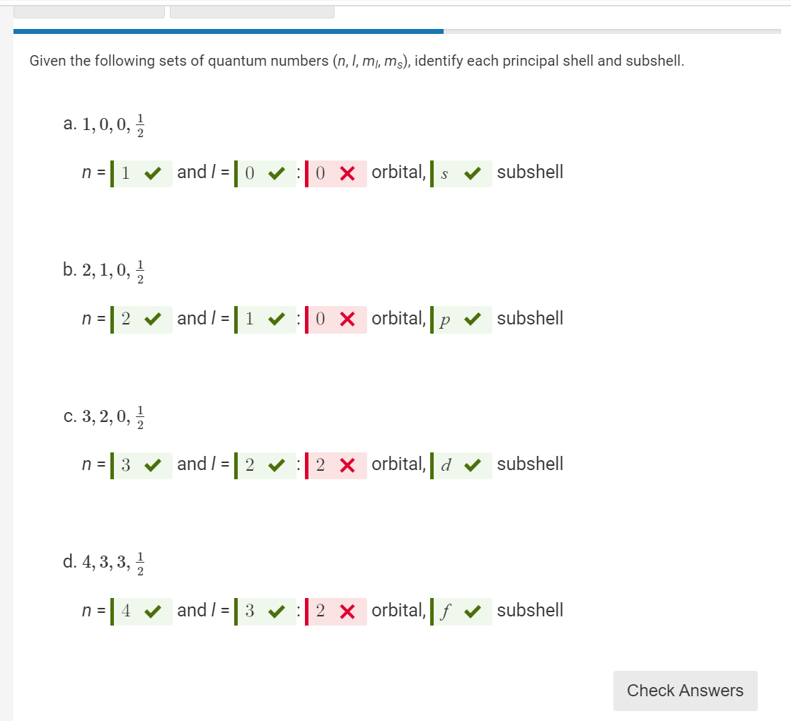 Solved Given the following sets of quantum numbers | Chegg.com