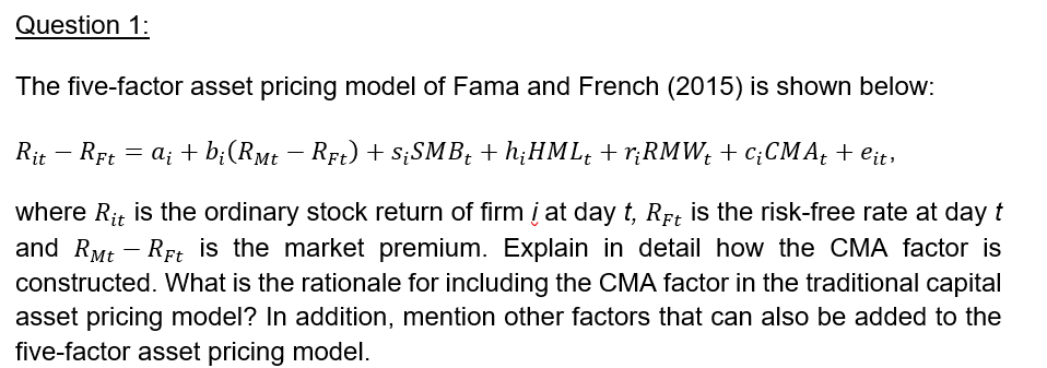 Solved The five-factor asset pricing model of Fama and | Chegg.com
