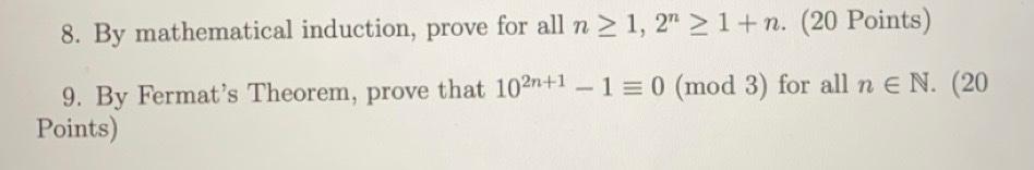 Solved 8. By mathematical induction, prove for all n > 1, 2 | Chegg.com