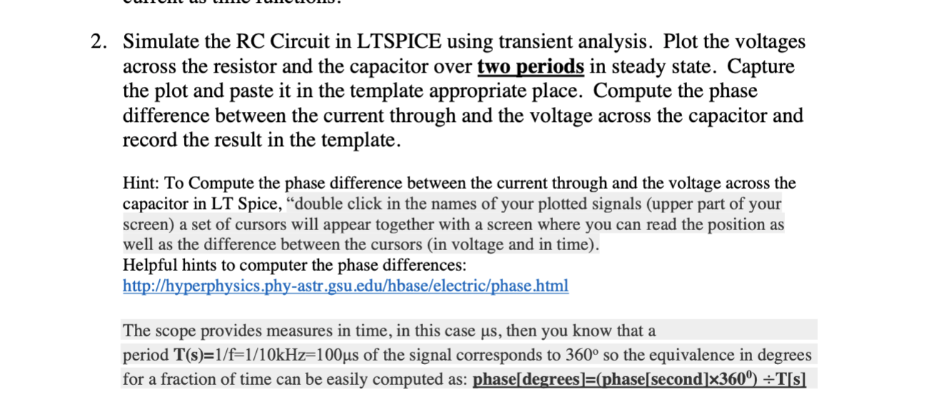 Solved 2. Simulate the RC Circuit in LTSPICE using transient | Chegg.com