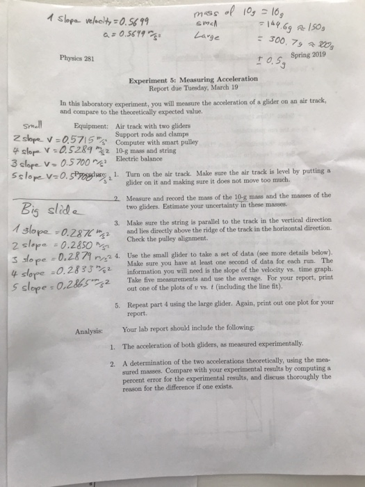 : 300, 79 Physics 281 t o Spring 2019 Experiment 5: | Chegg.com