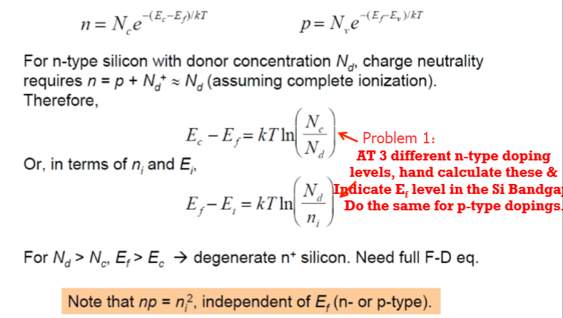 Solved For n-type silicon with donor concentration Nd, | Chegg.com