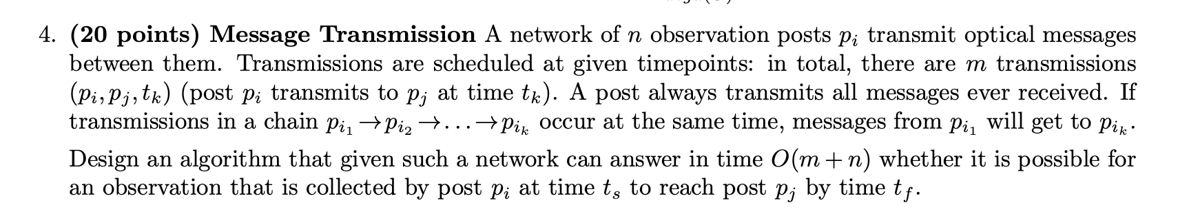 4. (20 points) Message Transmission A network of n | Chegg.com