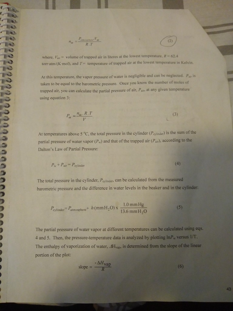 Experiment 6 Determining the Enthalpy of Vaporization | Chegg.com