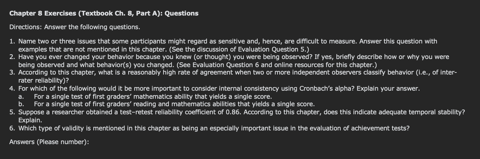 Solved Chapter 8 Exercises (Textbook Ch. 8, Part A): | Chegg.com