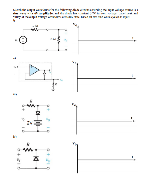 Solved Sketch the output waveforms for the following diode | Chegg.com
