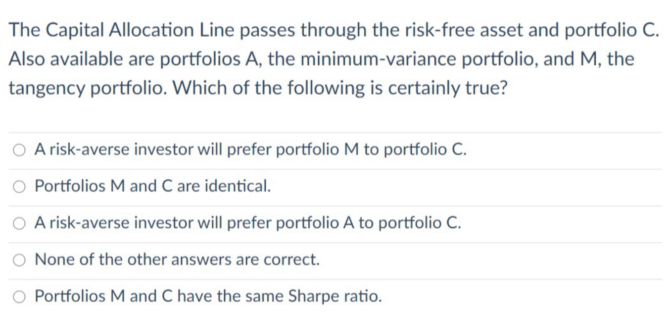 Solved The Capital Allocation Line passes through the | Chegg.com