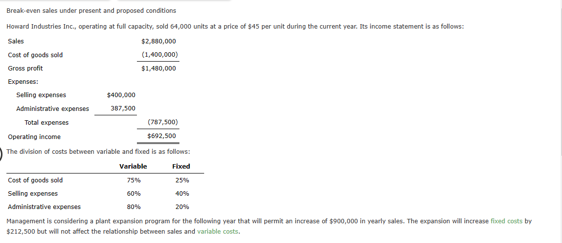 Solved 1. Determine the total fixed costs and the total | Chegg.com