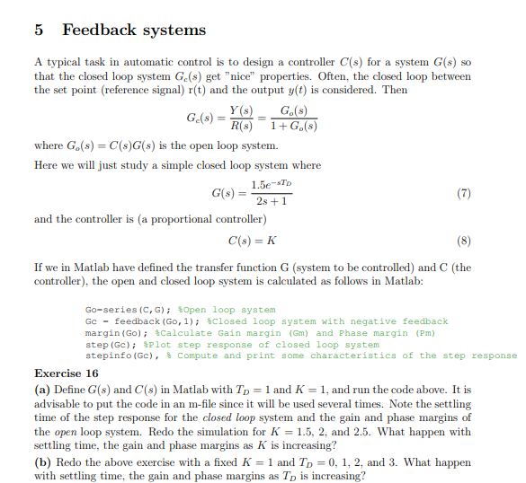Solved 5 Feedback systems A typical task in automatic | Chegg.com