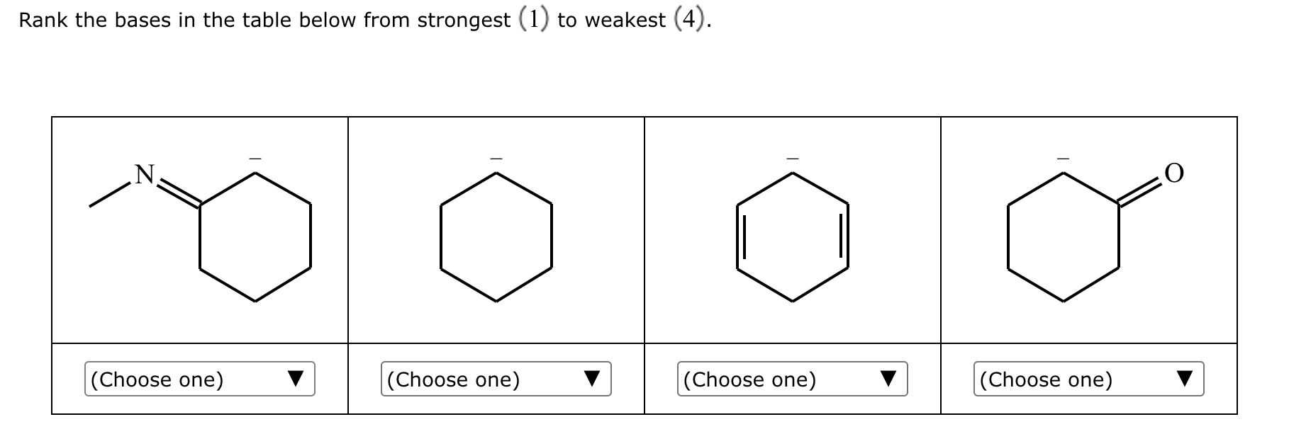 Solved Rank the bases in the table below from strongest (1) | Chegg.com