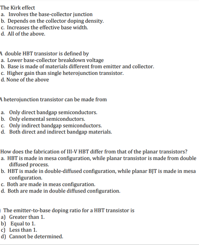 Solved The Kirk effect a. Involves the base-collector | Chegg.com