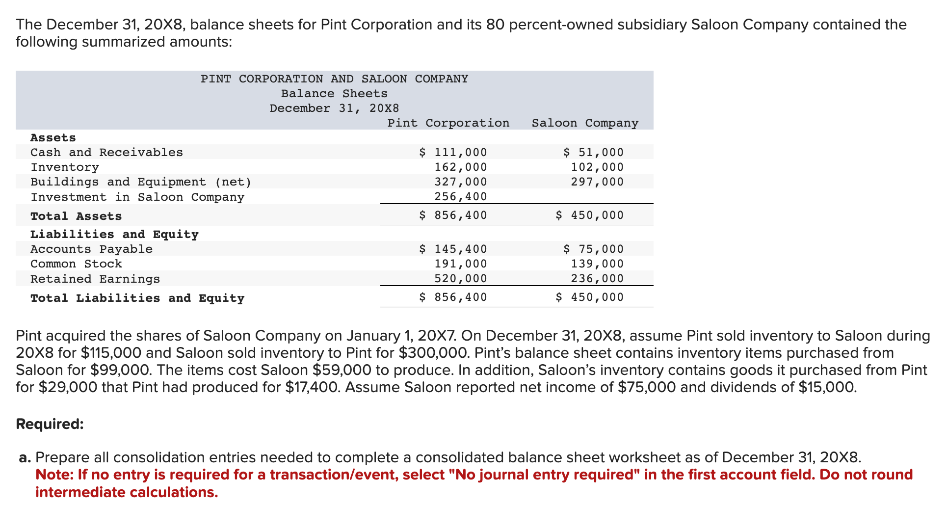 Prepare all consolidation entries needed to complete | Chegg.com